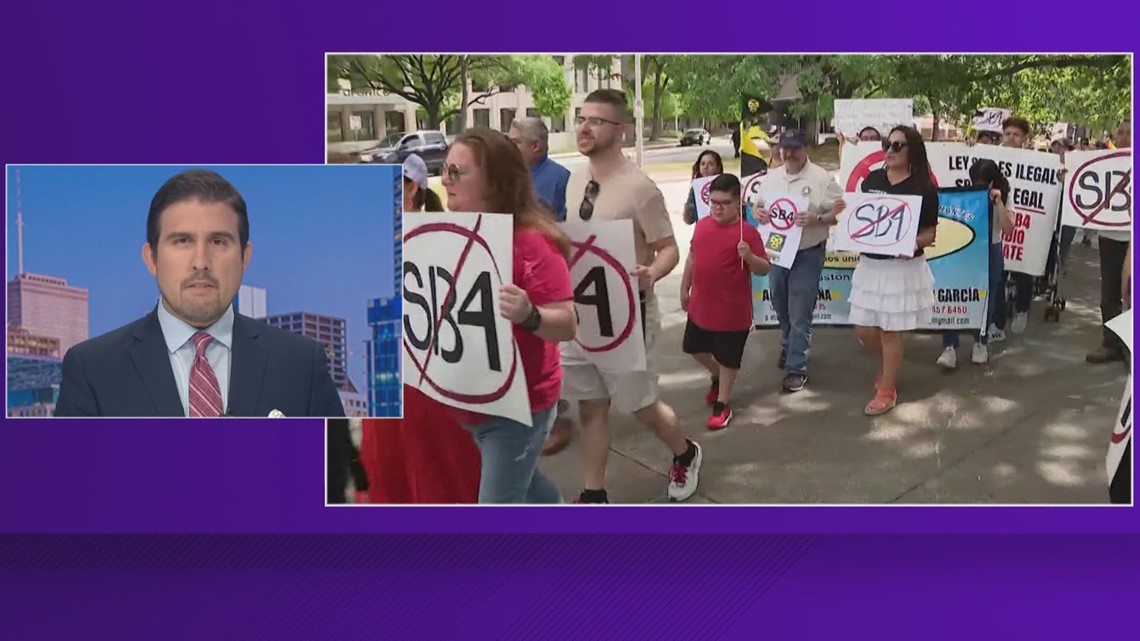 Immigrant rights advocates march in downtown Houston to protest SB4 ...