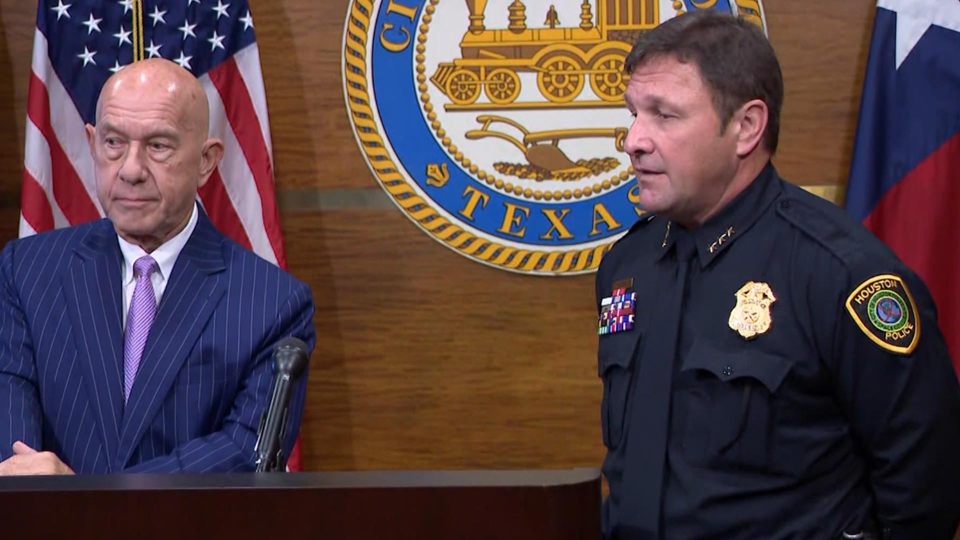Houston Mayor John Whitmire, acting Police Chief Larry Satterwhite discuss HPD suspended case ...