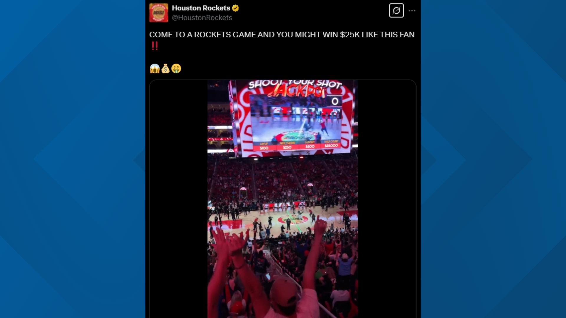 Houston Rockets fan makes half-court shot for $25,000 | khou.com