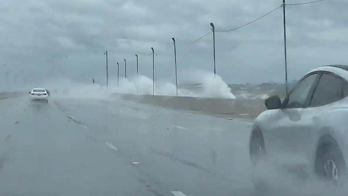 Hurricane Helene: Waves crash onto the Howard Frankland Bridge between ...