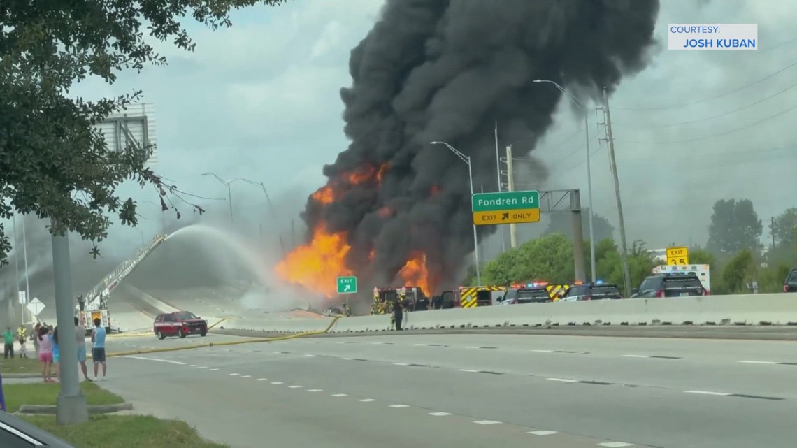 Tanker explodes, catches fire on US 90 Alternate ramp, HFD says | khou.com