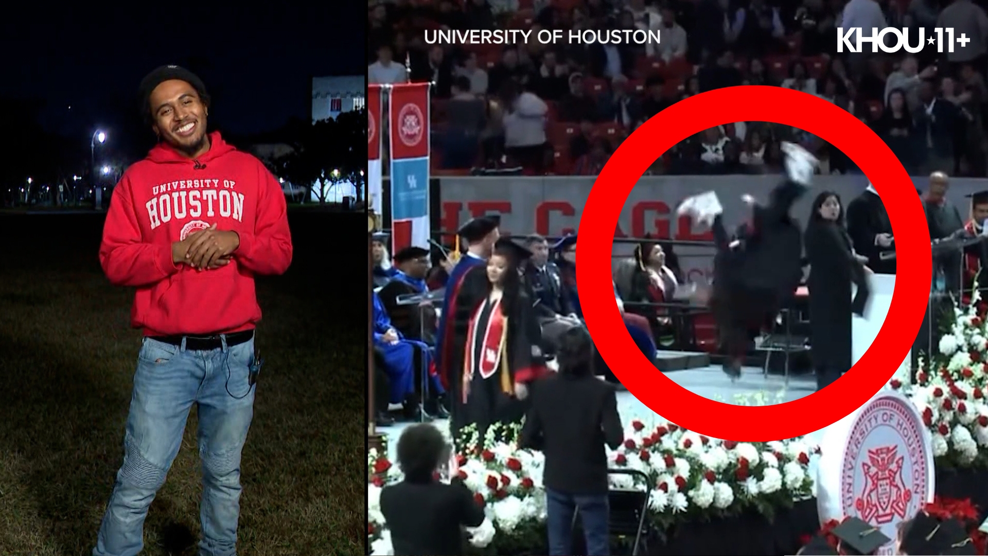University of Houston graduation ceremony backflip gone wrong | khou.com