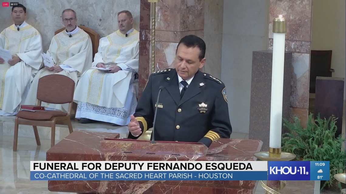 Harris County Sheriff Ed Gonzalez speaks at funeral at Deputy Fernando ...