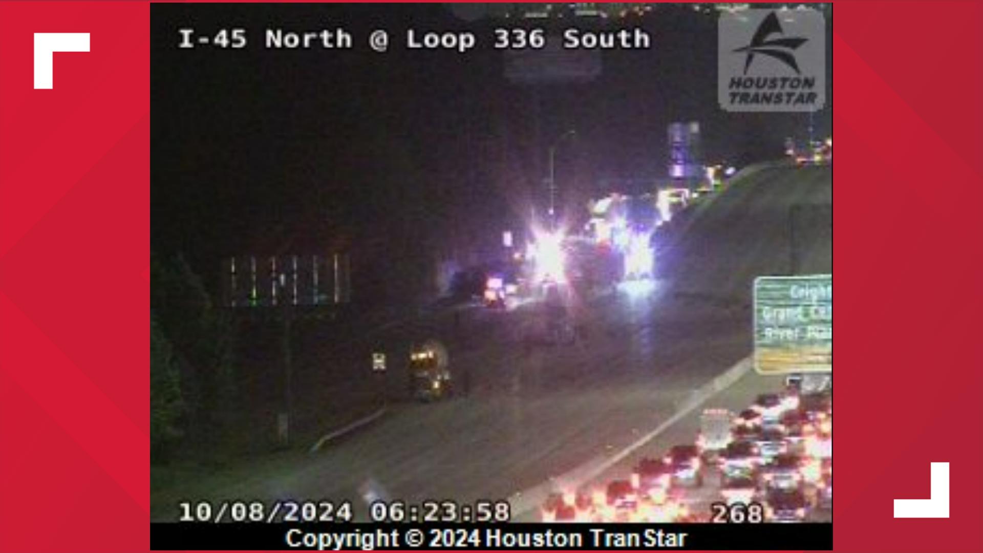 North Freeway shut down due to fiery crash, hazmat spill | khou.com