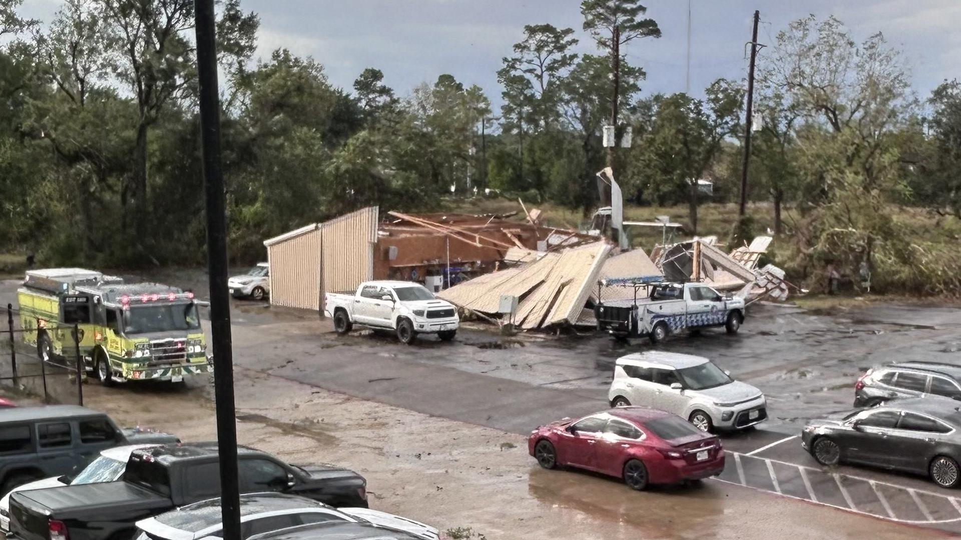 'Terrified' | Close call for workers when tornado destroys small building in Klein area | khou.com