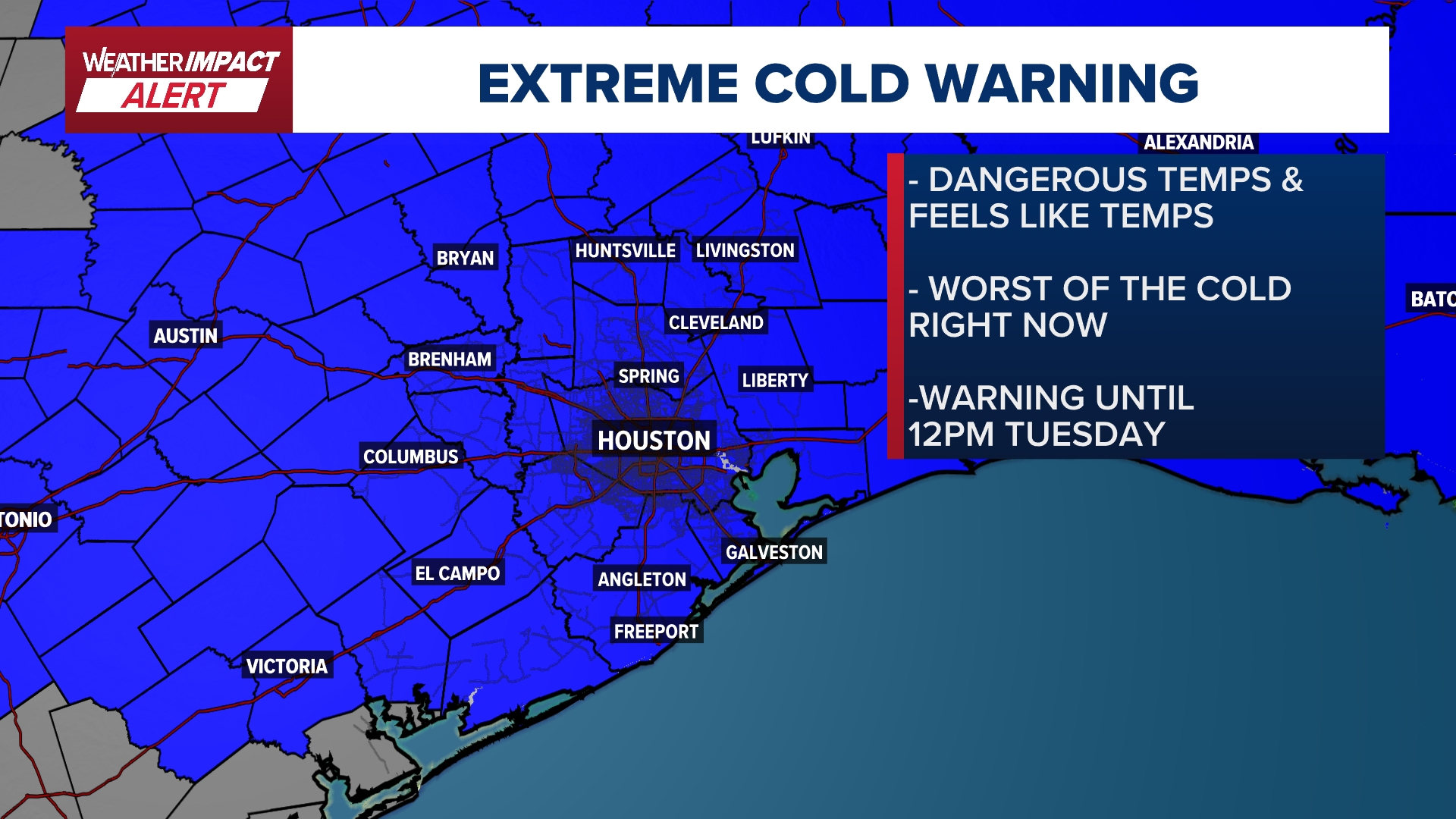 Weather Impact Extreme cold warning through noon today | khou.com