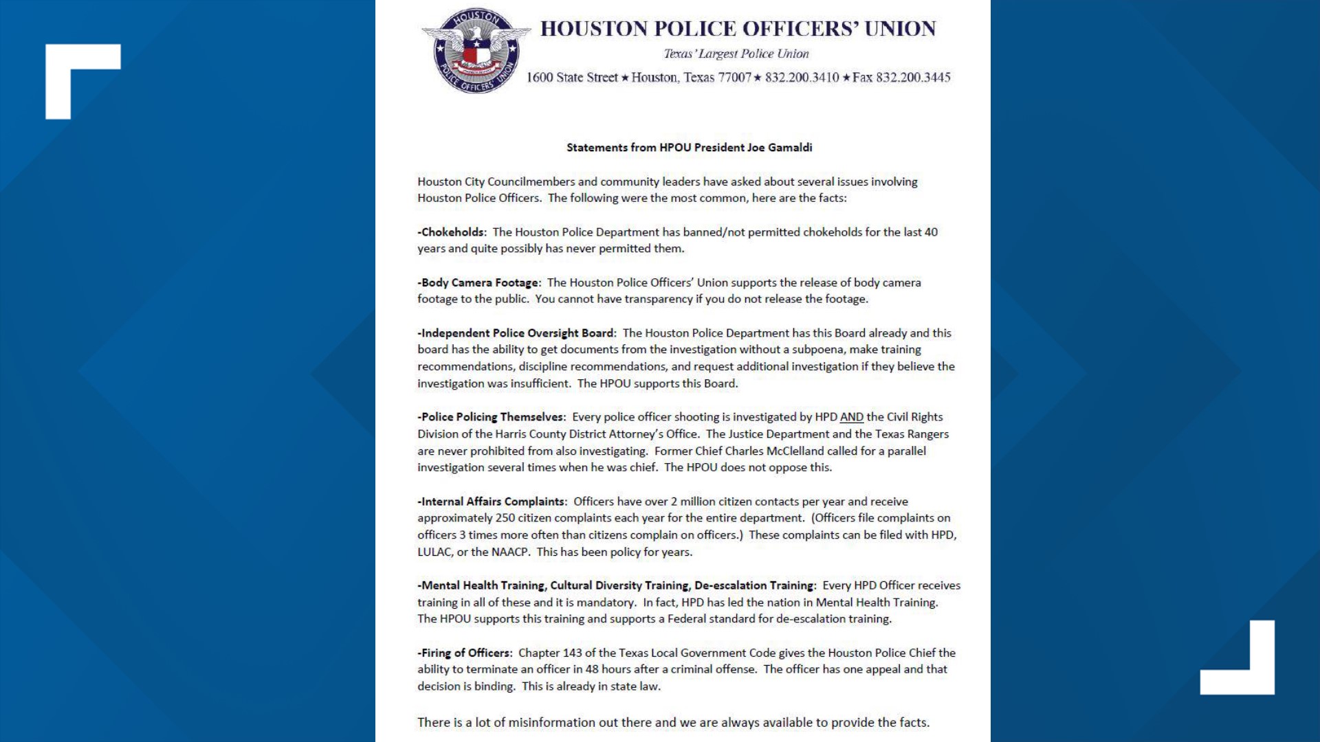 Houston Police union president open to discussion on reform | khou.com