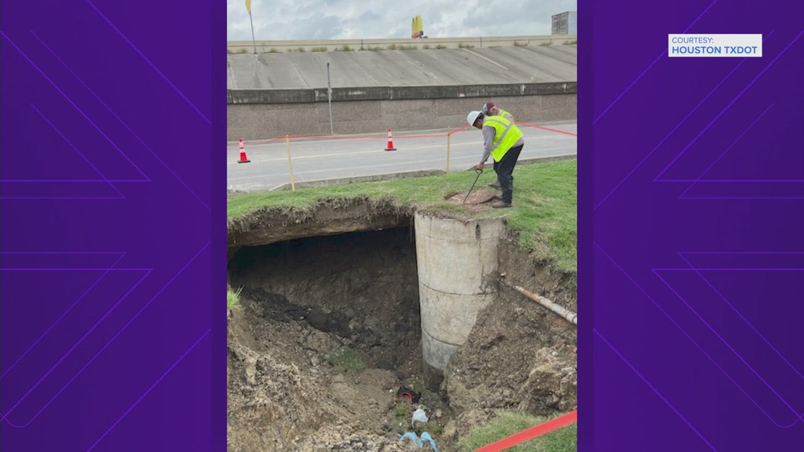 Sinkhole appears along I-10 in far east Harris County | khou.com