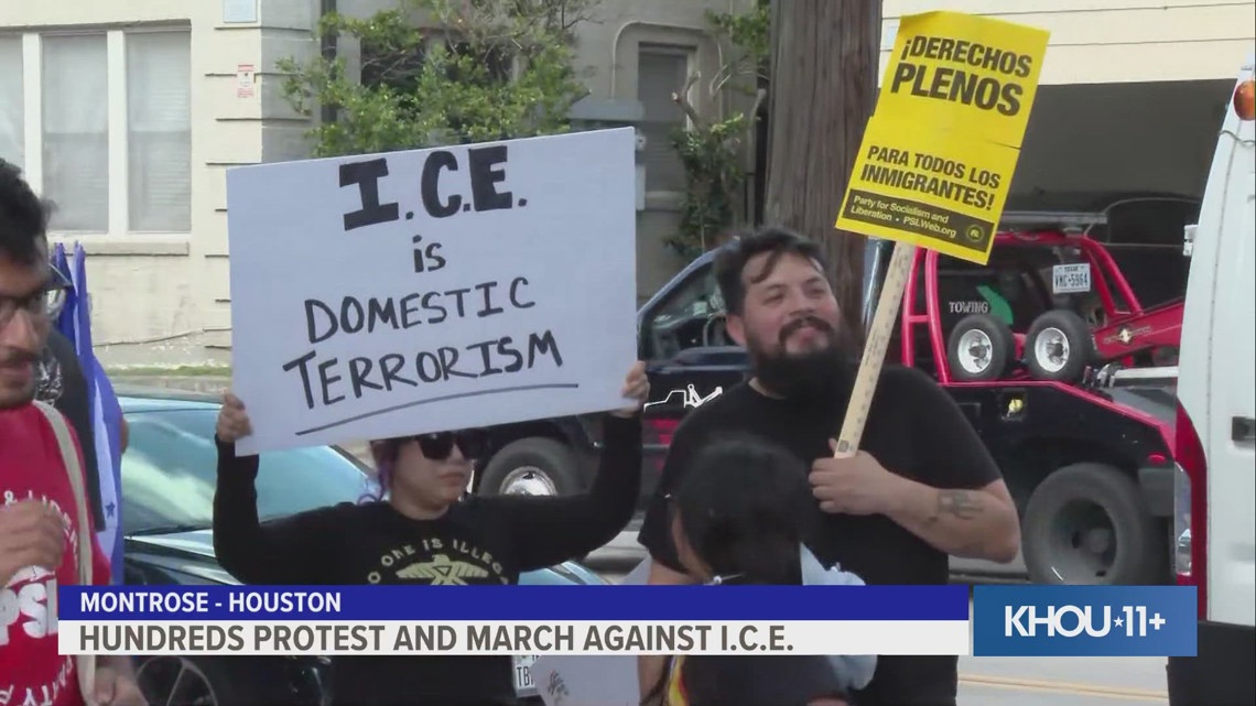 Hundreds protest against ICE in Houston | khou.com