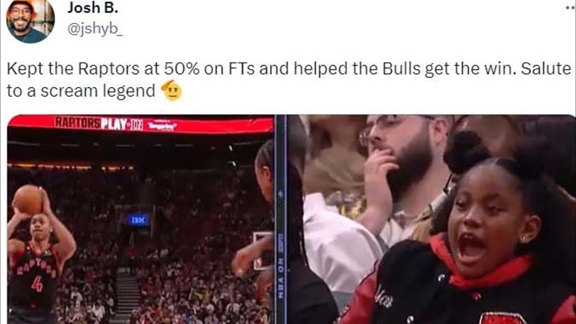 How a 9-year-old screaming girl helped Bulls beat Raptors | khou.com