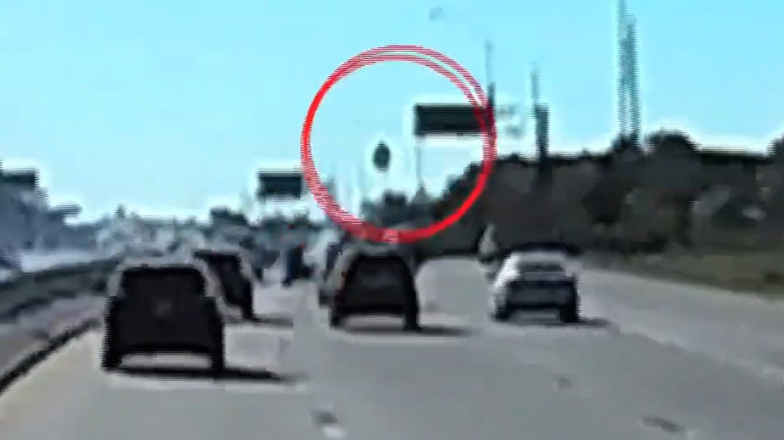 Video shows flying tire smash front of pickup truck in Houston | khou.com