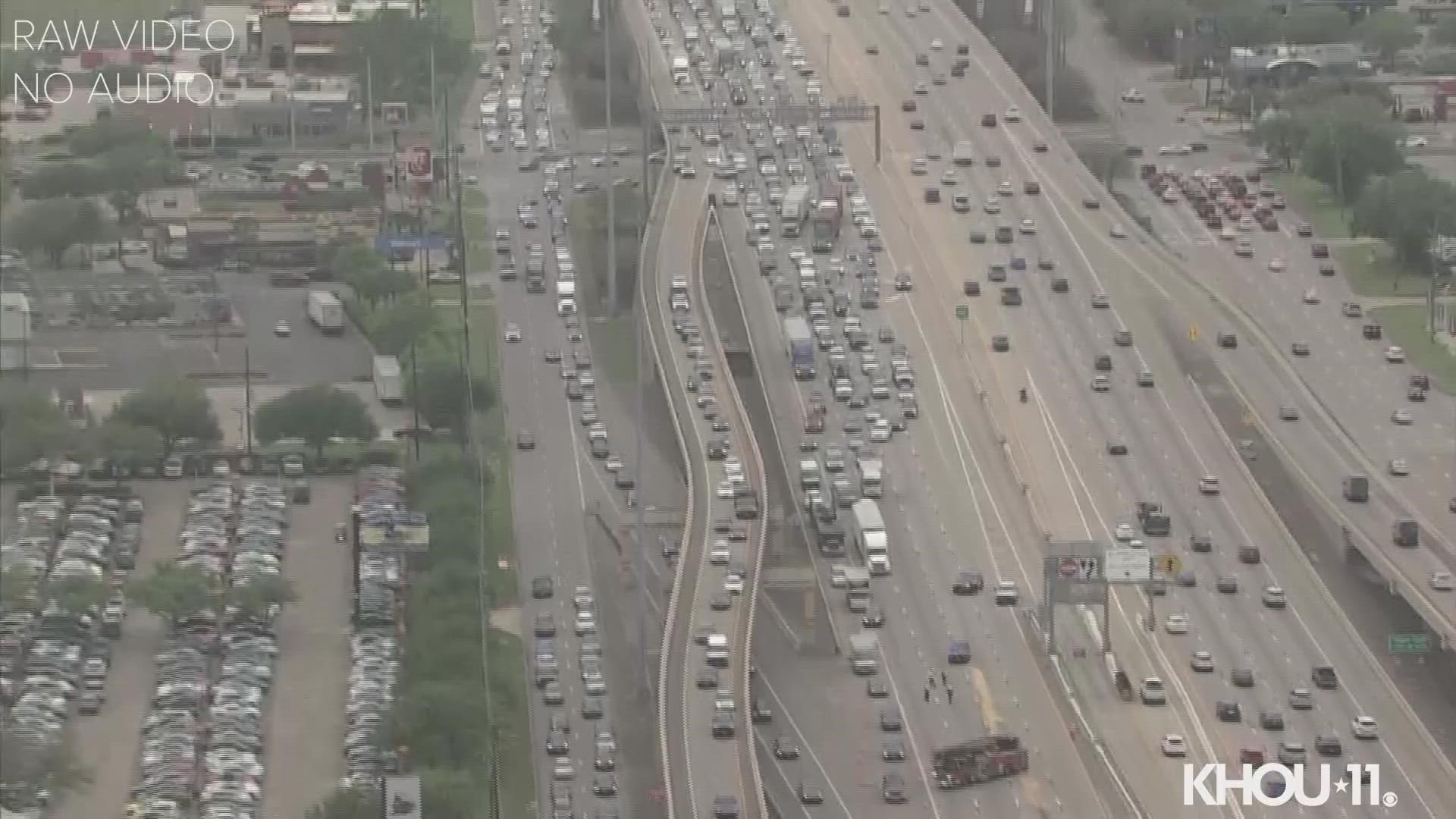 Traffic backup on Southwest Freeway due to three-vehicle crash | khou.com