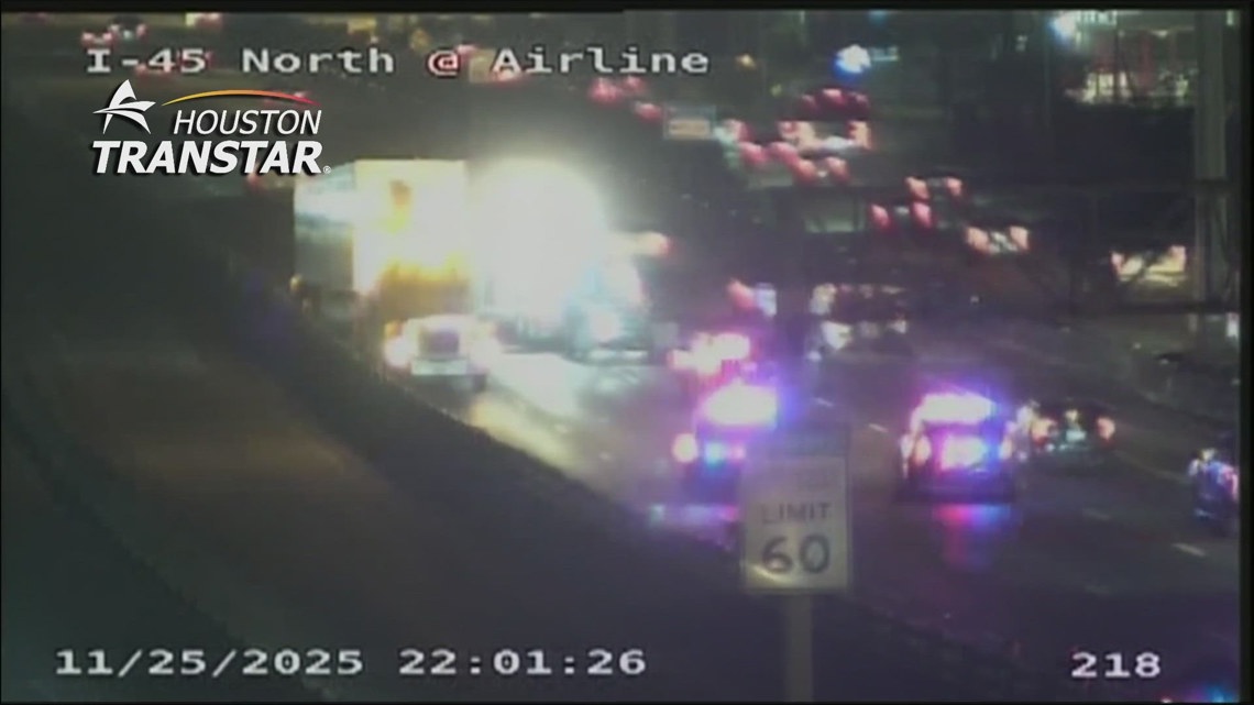 Heavy truck crash blocks all lanes on I-45 North near Airline Drive ...