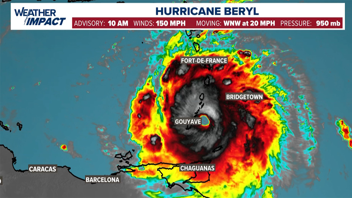 Meteorologist Kim Castro is tracking Hurricane Beryl, which is just shy ...