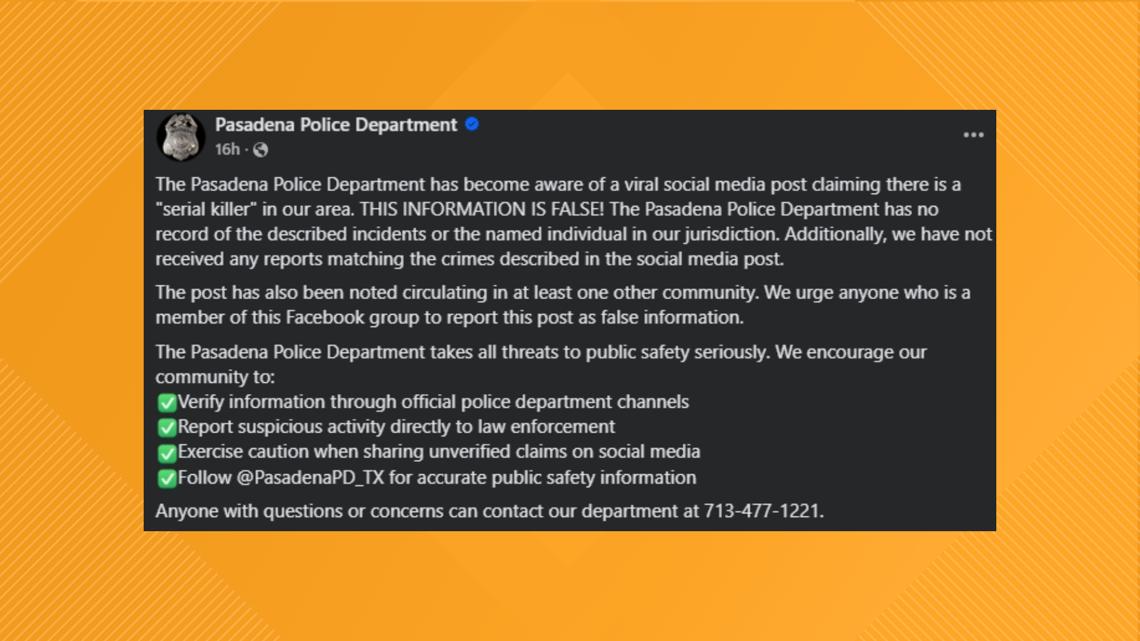 Pasadena serial killer post is fake, police say | khou.com