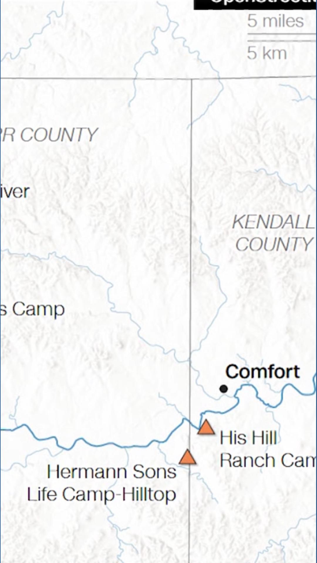 Texas flooding map: Where the camps are along the Guadalupe River ...