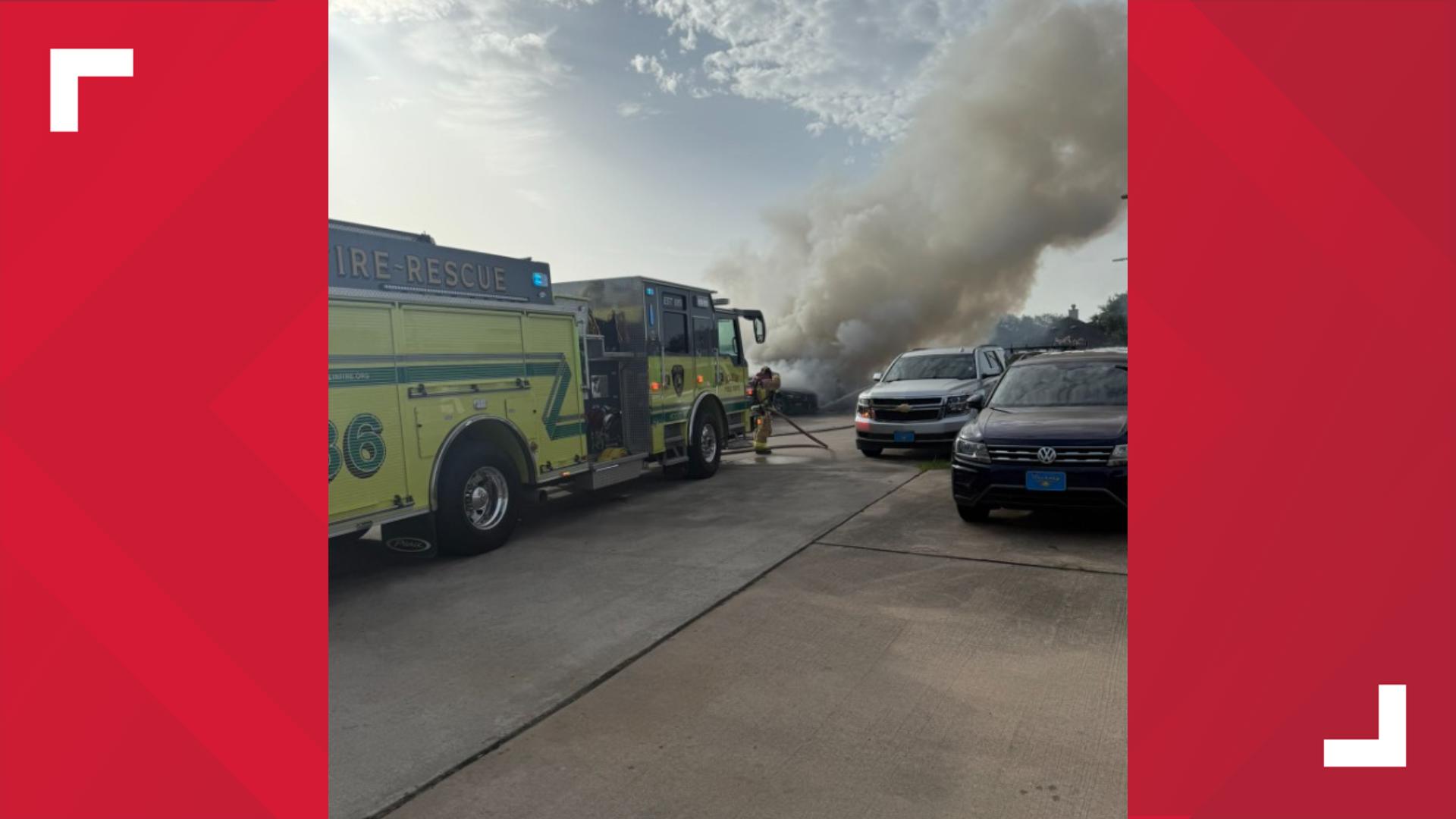 Vehicle fire at dealership along Highway 249 swiftly contained | khou.com