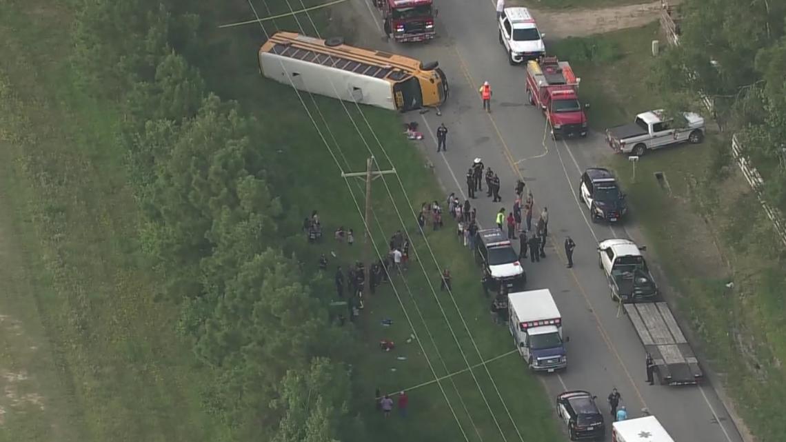 Cleveland ISD bus involved in rollover crash on FM 1010 | khou.com