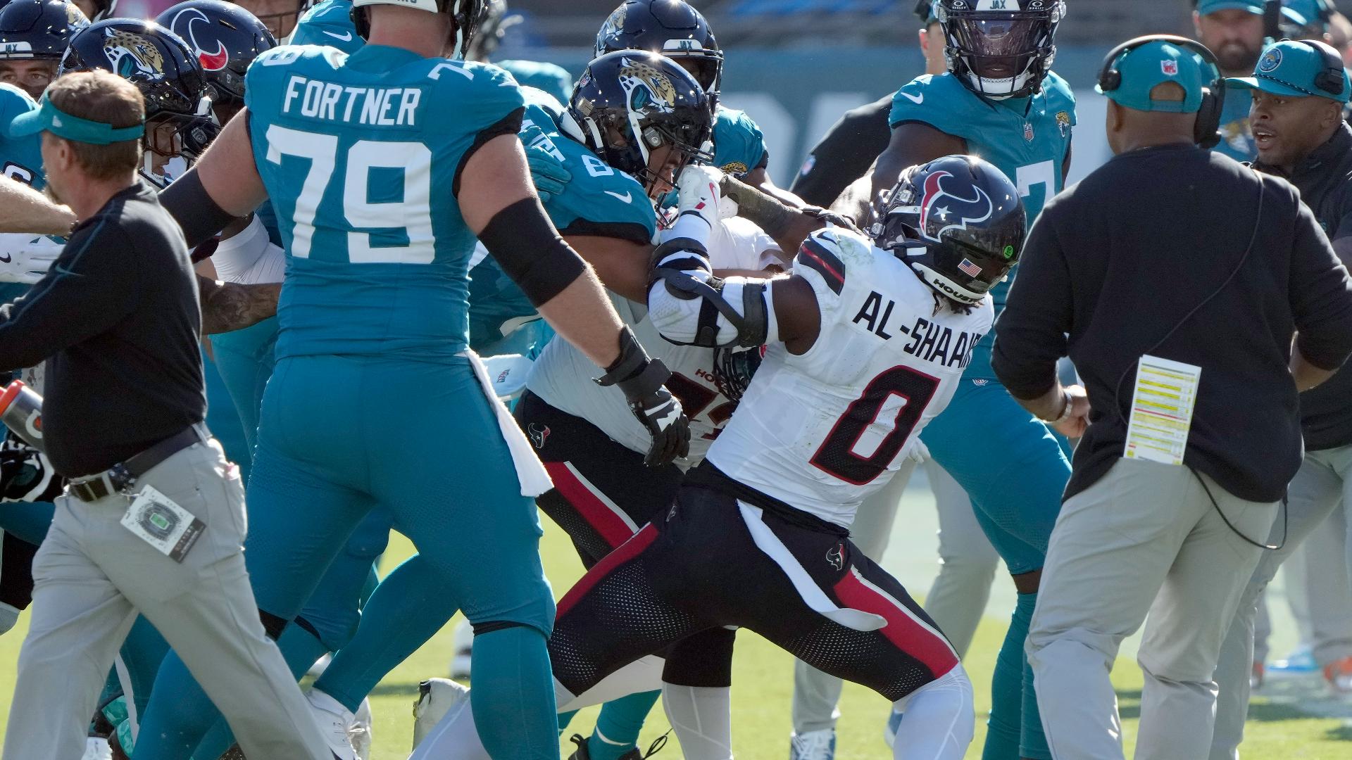 Texans Al Shaair hit on Jaguars Trevor Lawrence leads to scuffle | khou.com