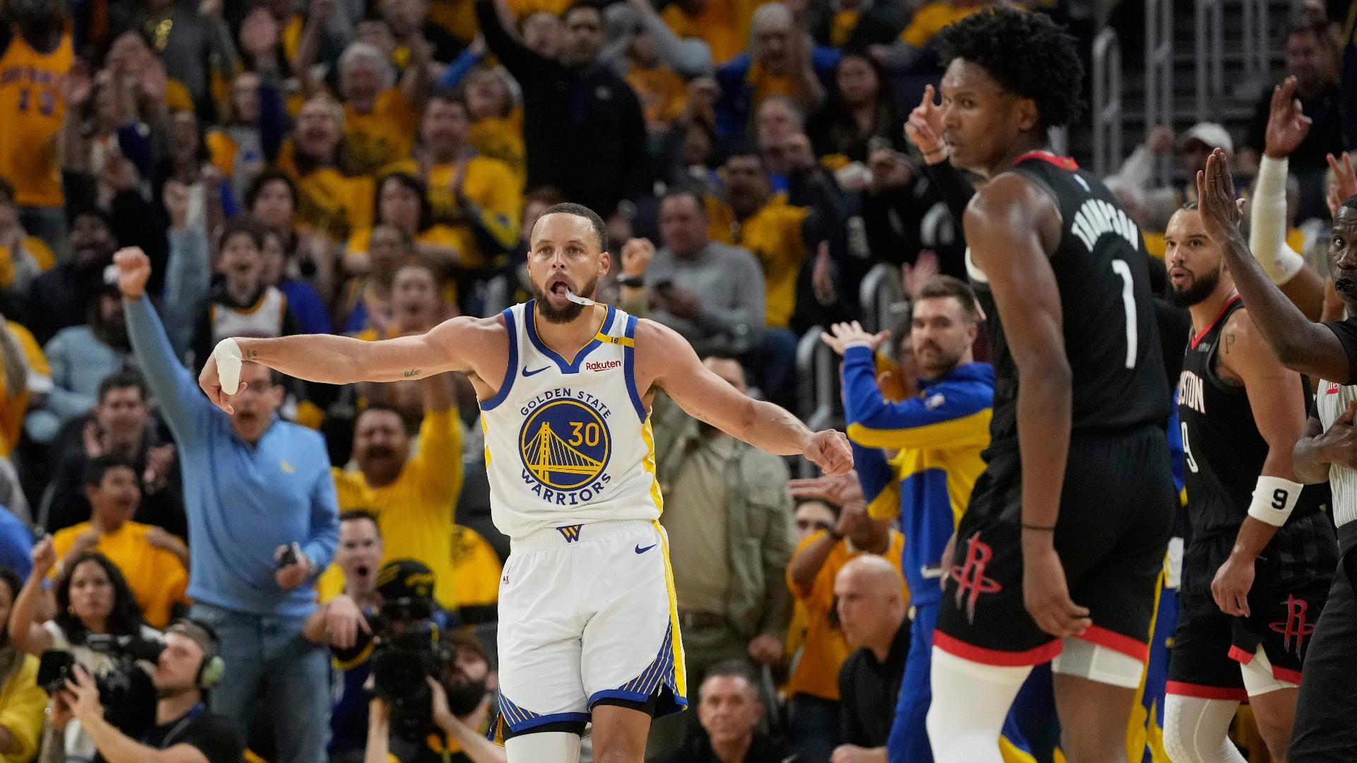Curry shines in Warriors' win over Rockets, leads series | khou.com