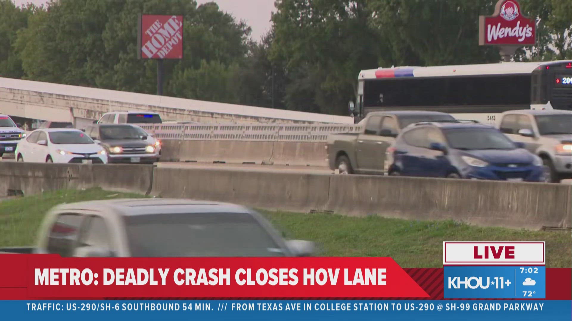 Deadly crash involving METRO bus shuts down North Freeway HOV lane heading south near West Road ...