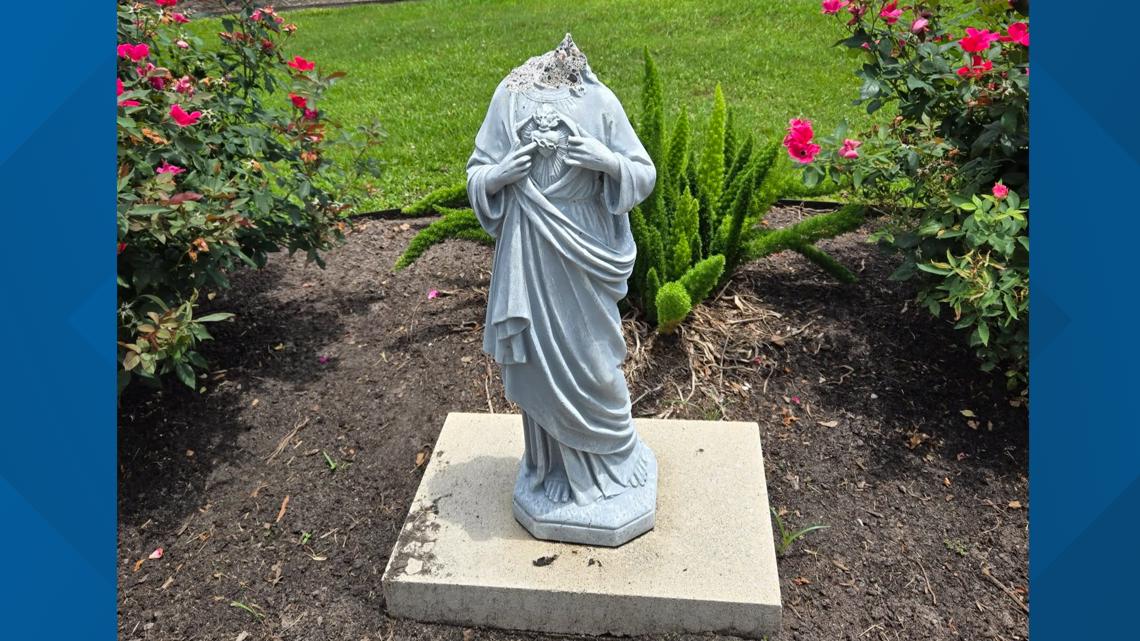 Vandal beheads saint statues at St. Martha's Catholic Church | khou.com