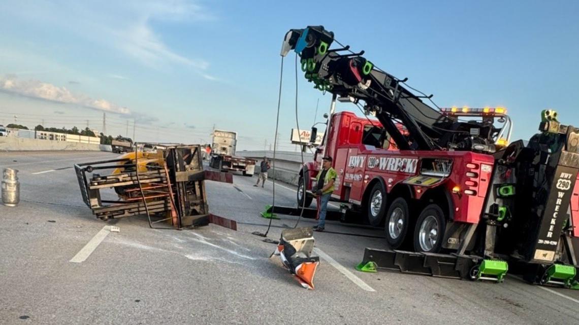 Forklift falls onto main lanes of Highway 249, causing traffic mess ...