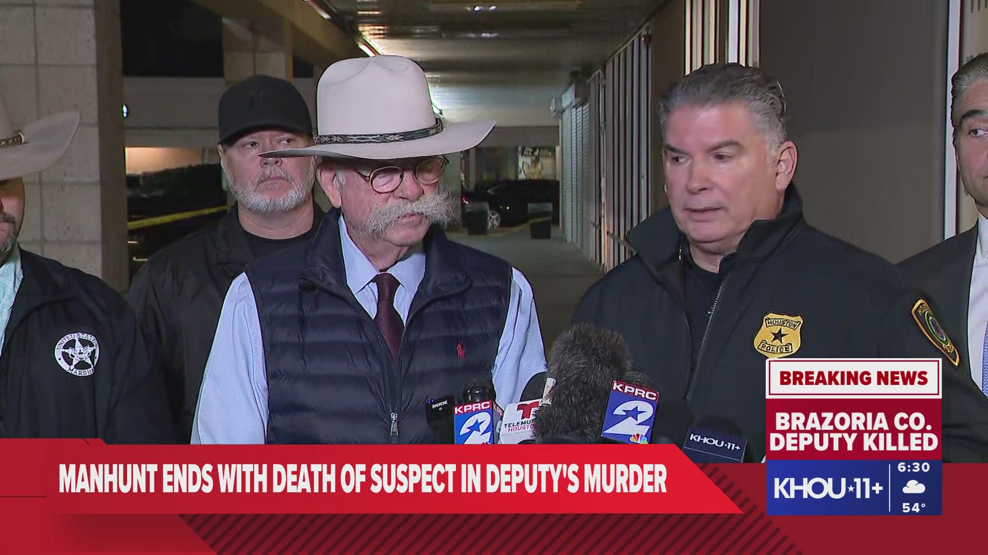 HPD, U.S. Marshals Office give update after suspect accused of killing officer was shot and ...