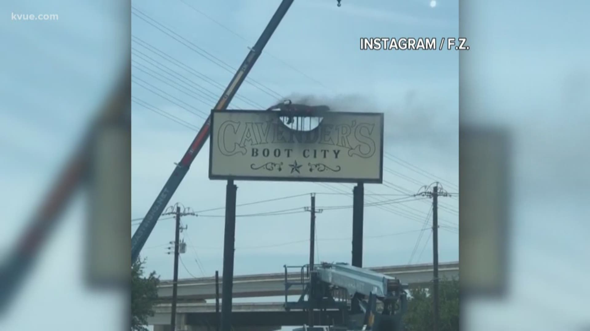 Cavender's sign catches fire in Austin | khou.com