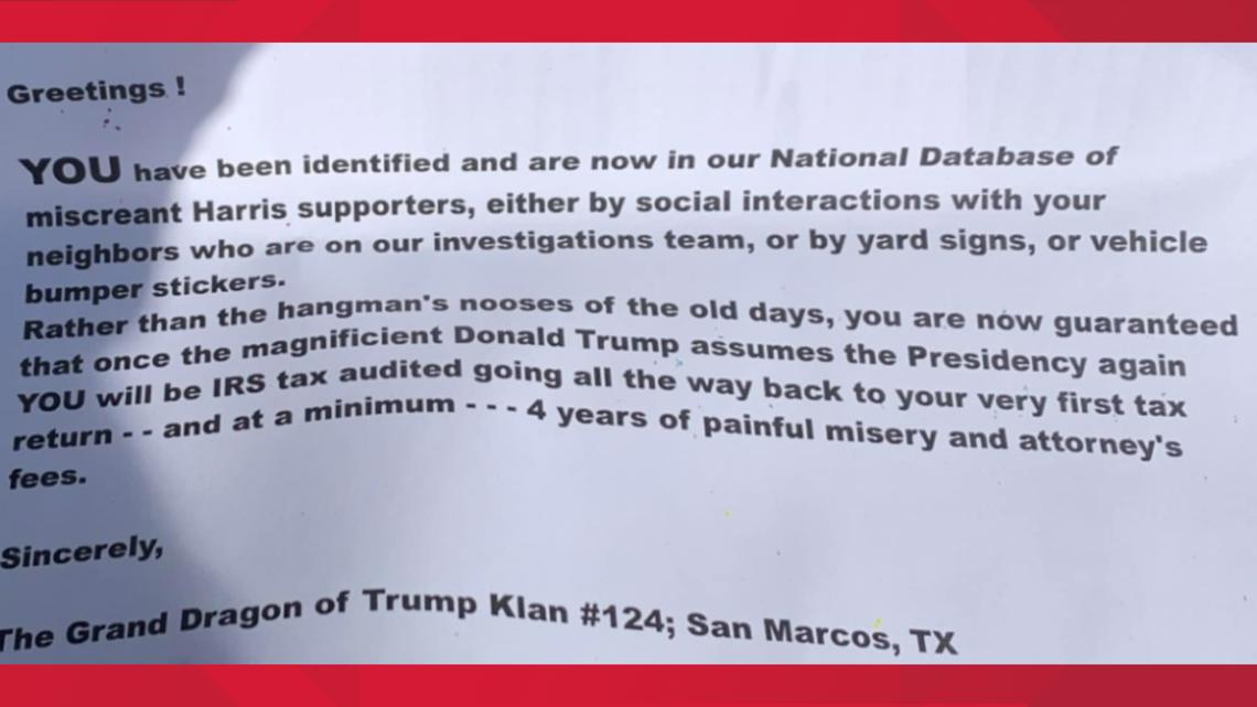 'Trump Klan' letters attached to signs in San Marcos, Texas | khou.com