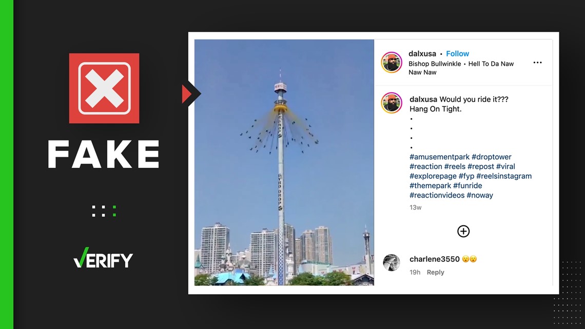 Fake viral video of Gyro Drop amusement park ride | khou.com
