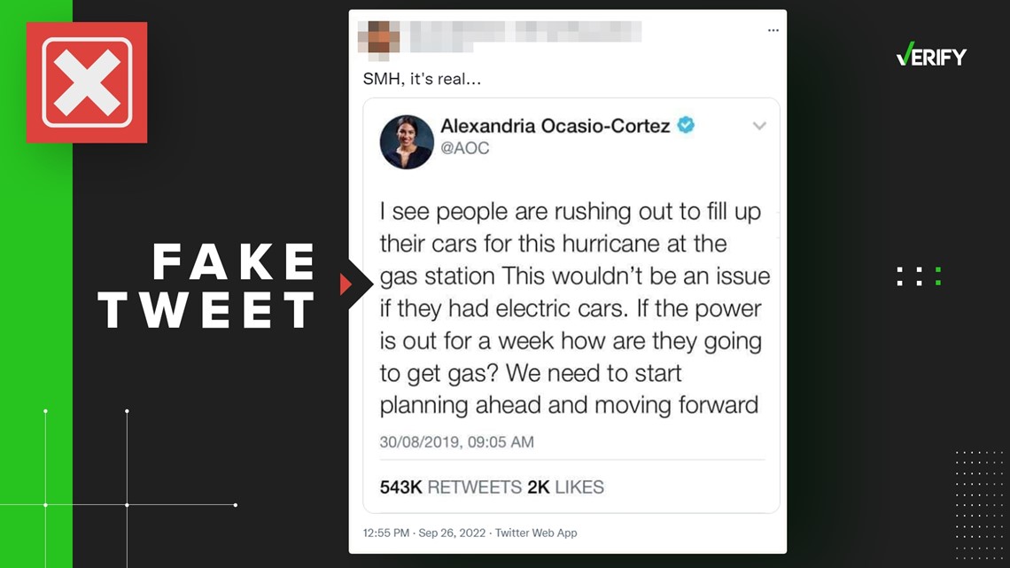 AOC didn’t tweet electric cars better than gas in hurricanes | khou.com