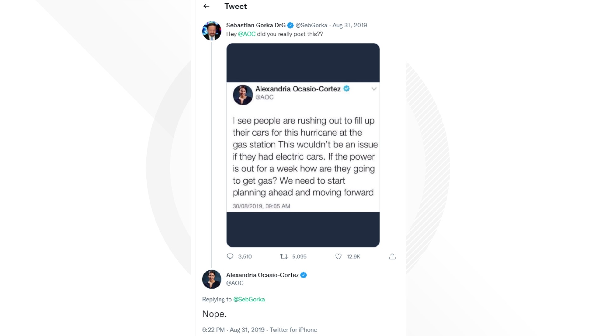 AOC didn’t tweet electric cars better than gas in hurricanes | khou.com