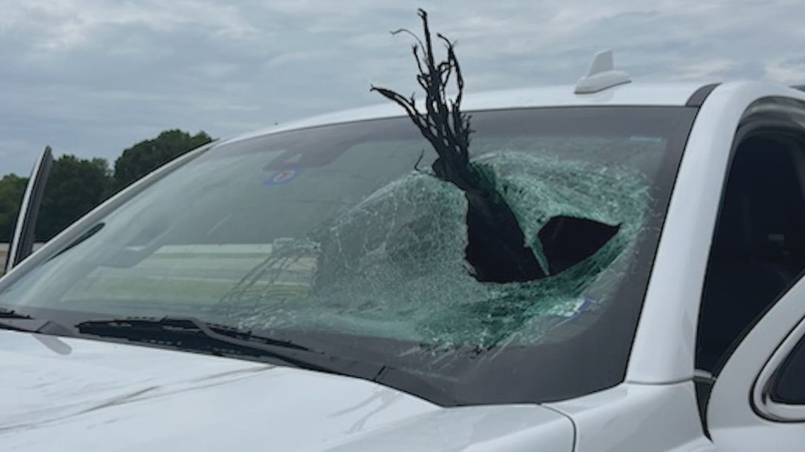Tire tread pierces windshield of family's car on Texas highway | khou.com
